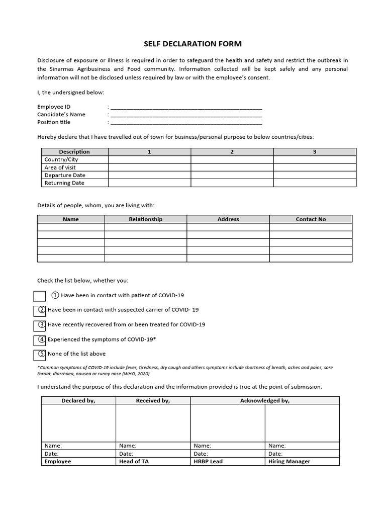 Self Declaration Form For New Joiner (Draft) 101517 | PDF | Public ...