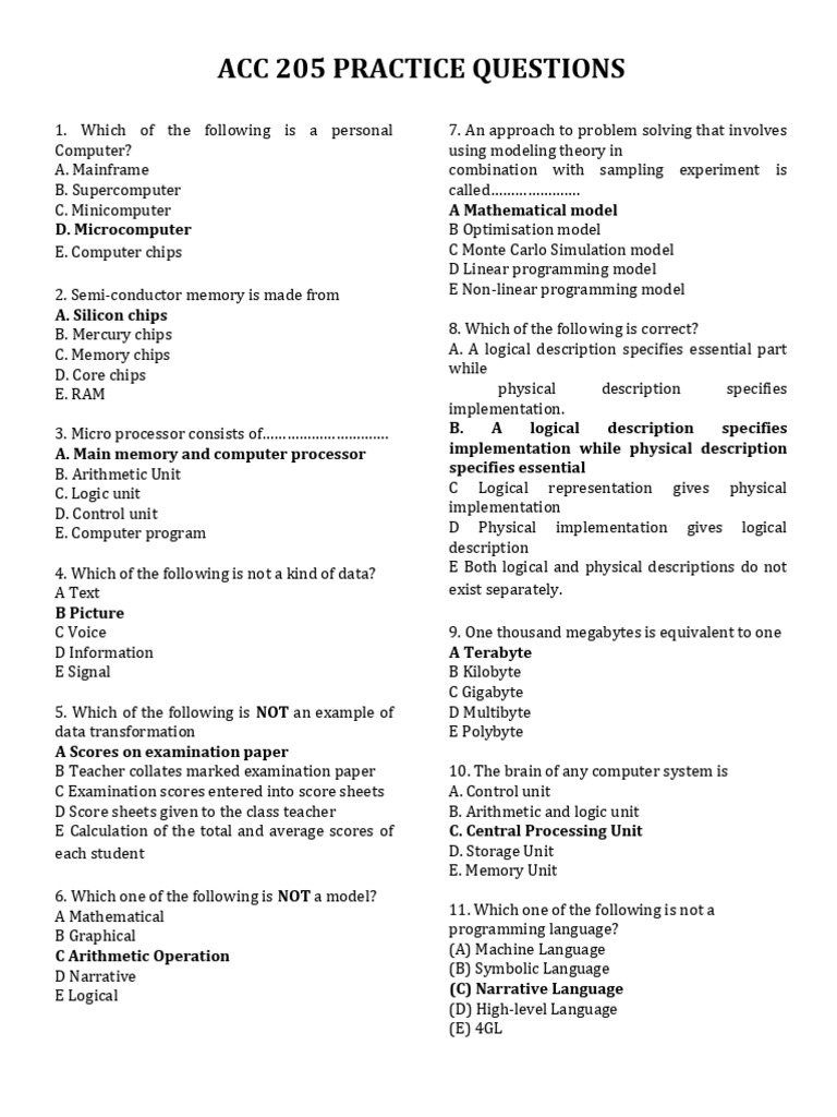 ACC 205 Practice Questions-1 | PDF | Machine Learning | Computer Data Storage