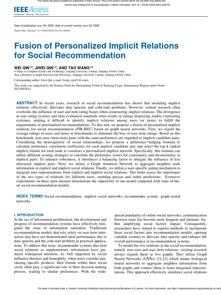 Fusion of Personalized Implicit Relations For Social Recommendation | PDF