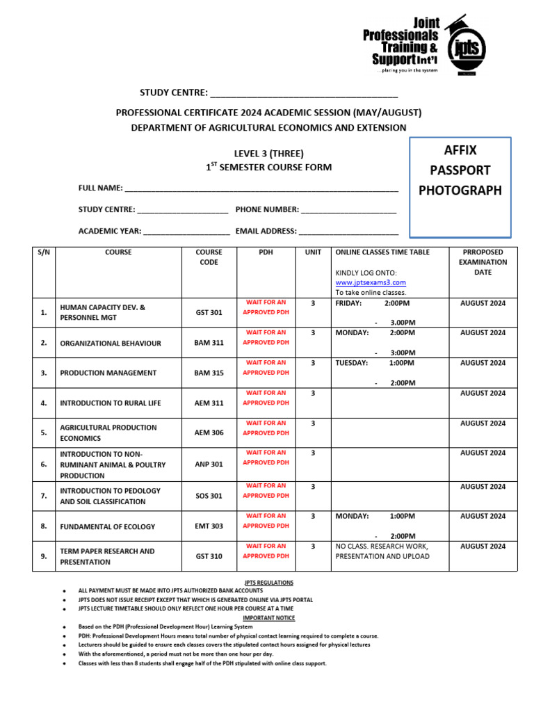 Course Form For 1ST Semester (300L) Missing Department | PDF ...