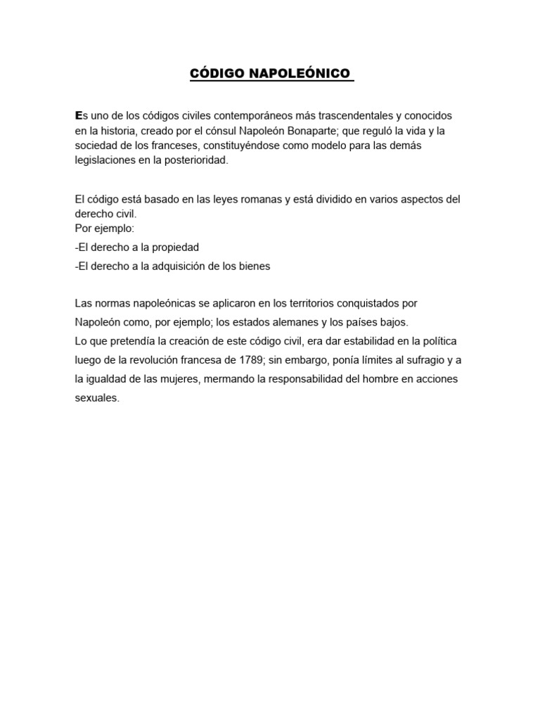 CÓDIGO NAPOLEÓNICO Semana 16 Introduccion Al Derecho | PDF | Napoleón ...