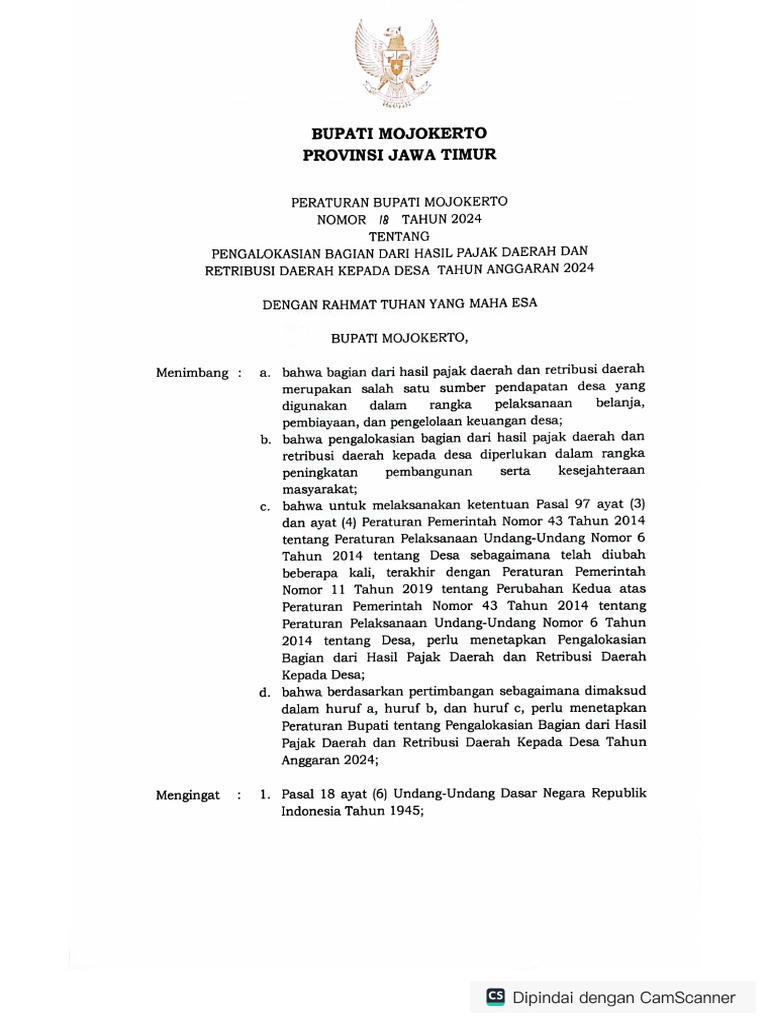 Perbup Nomor 18 Tahun 2024 BHPR | PDF