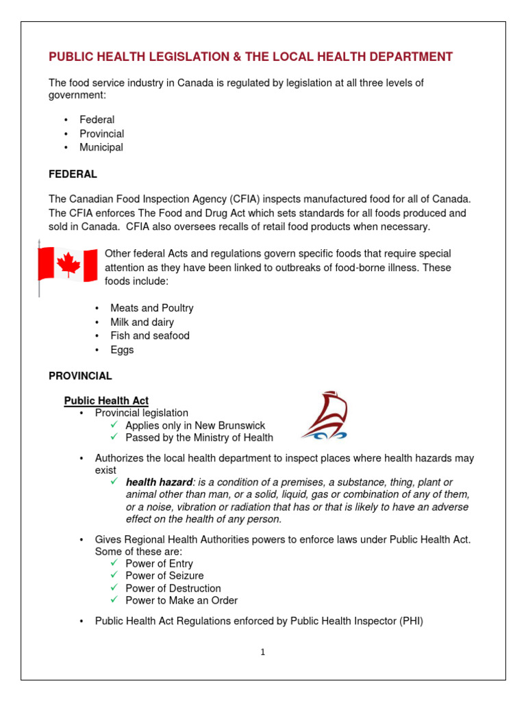 NB FHC - Public Health Legislation Local Health Dept | PDF | Food ...