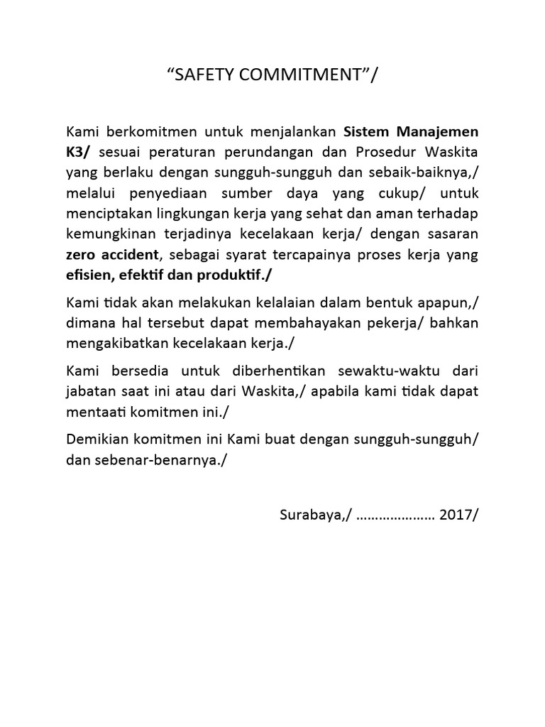 Safety Commitment Proyek (Dibaca) | PDF