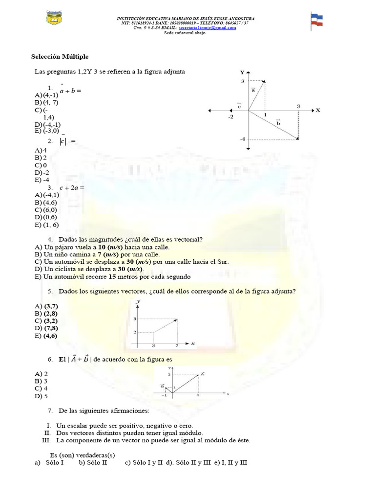 Examen de Decimo de Vectores | PDF | Vector Euclidiano | Matemáticas
