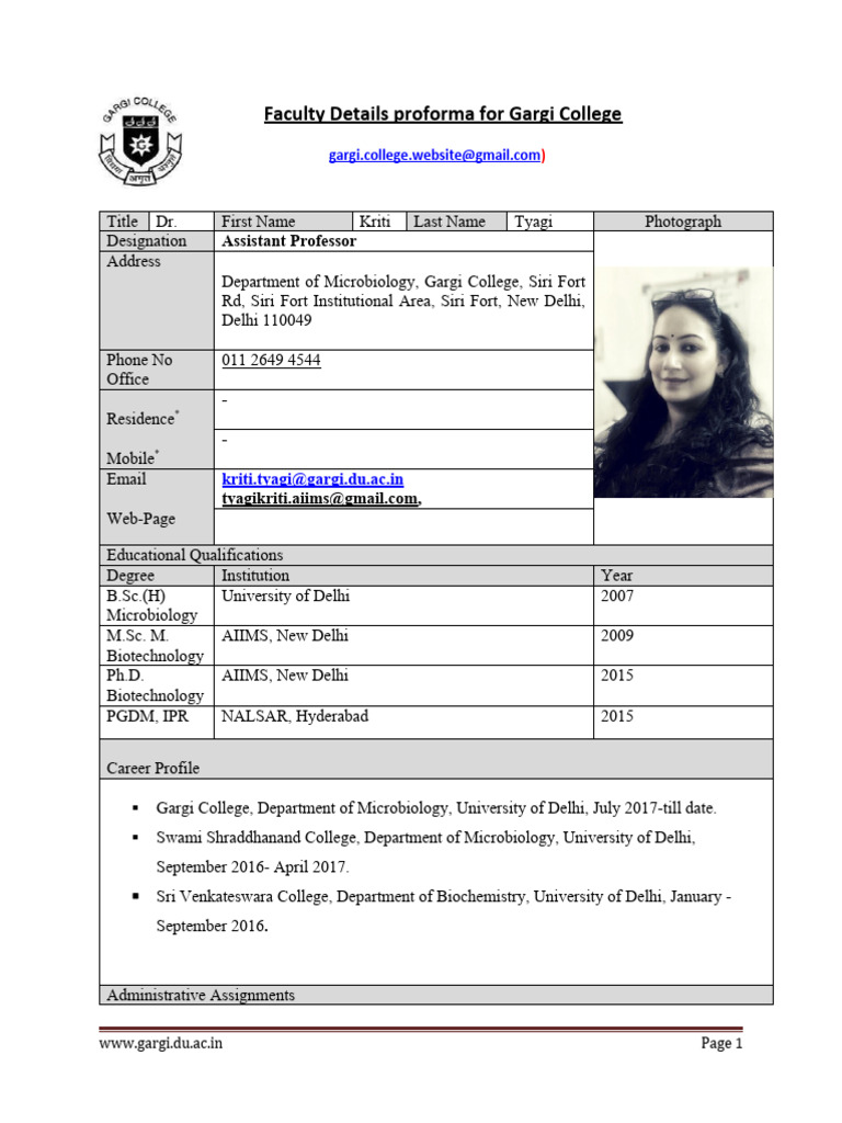 Faculty Proforma Gargi Kriti | PDF | Plasmodium | Microbiology