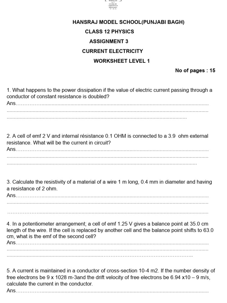 Current Electricity Assignment - 3 | PDF | Electrical Resistance And ...