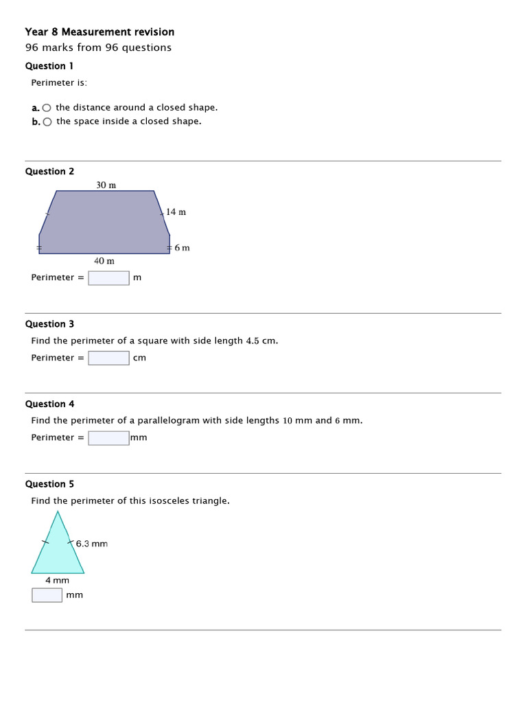 Year-8-Measurement-revision | PDF | Area | Euclidean Plane Geometry