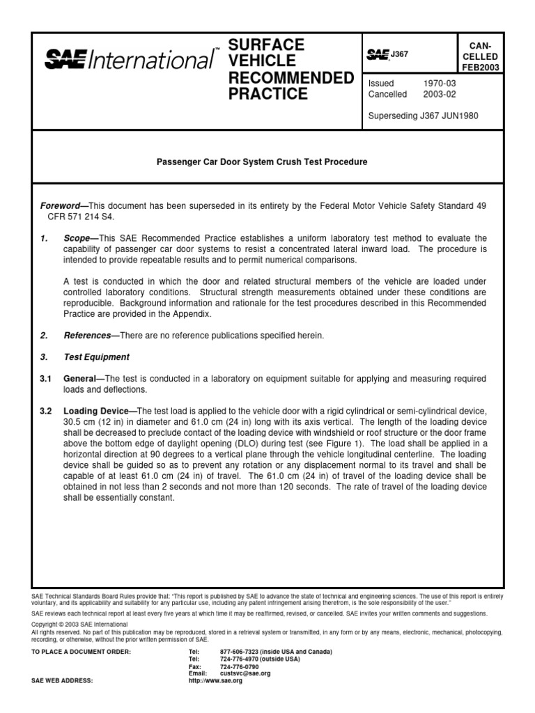sae - Passenger Car Door System Crush Test Procedure | PDF | Door