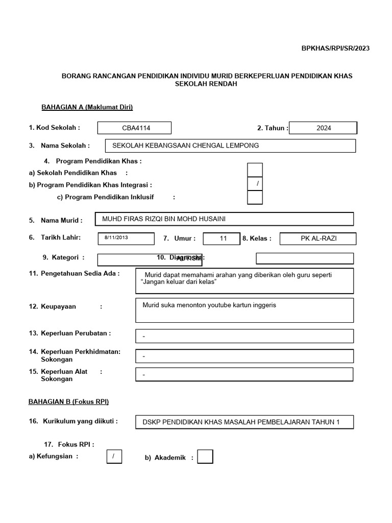 Borang Rpi 2.0 Firas | PDF