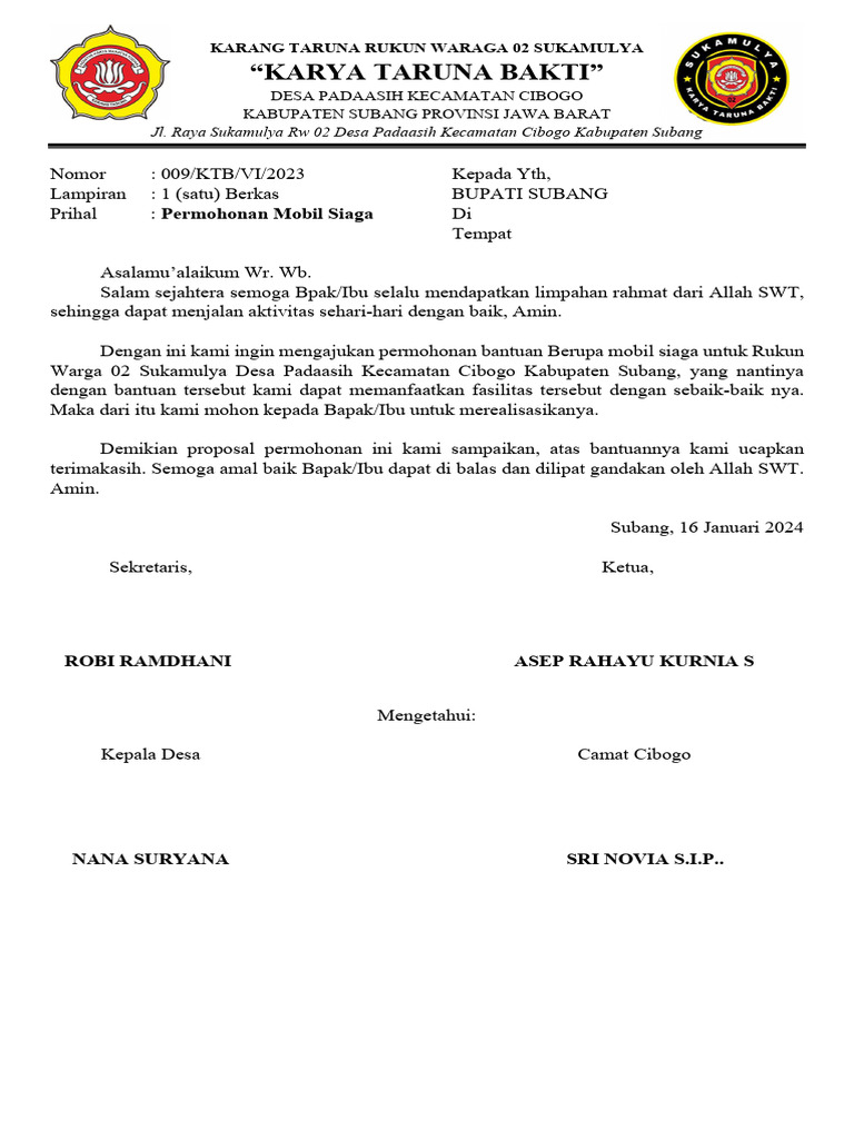 Proposal Mobil Siaga RW 02 Sukamulya | PDF
