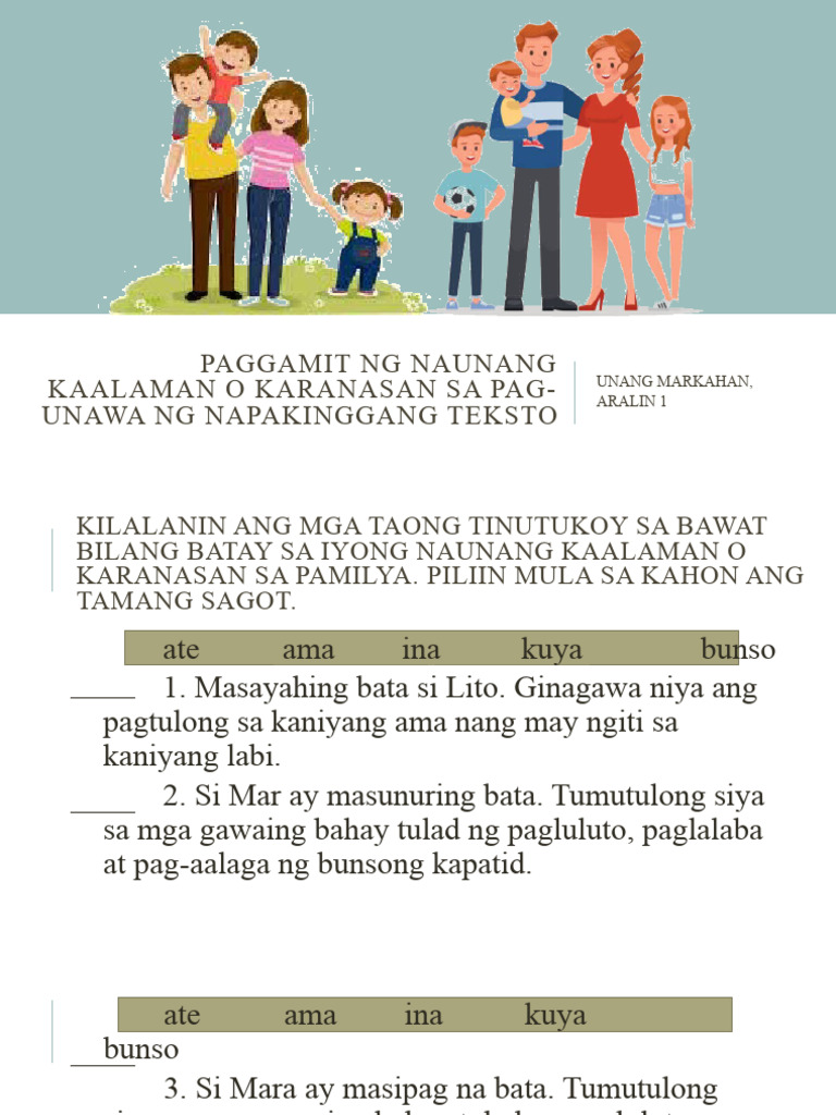 Q1, L1, Paggamit NG Naunang Kaalaman o Karanasan Sa Pag-Unawa | PDF
