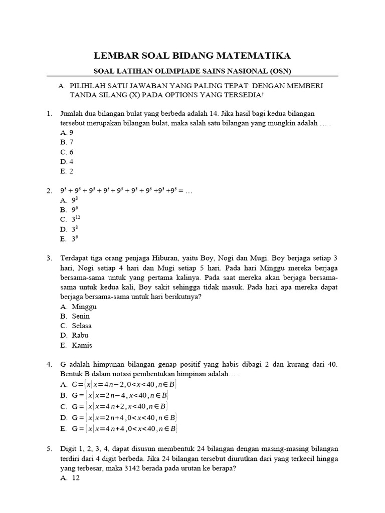 Soal Latihan Osn Matematika SMP | PDF