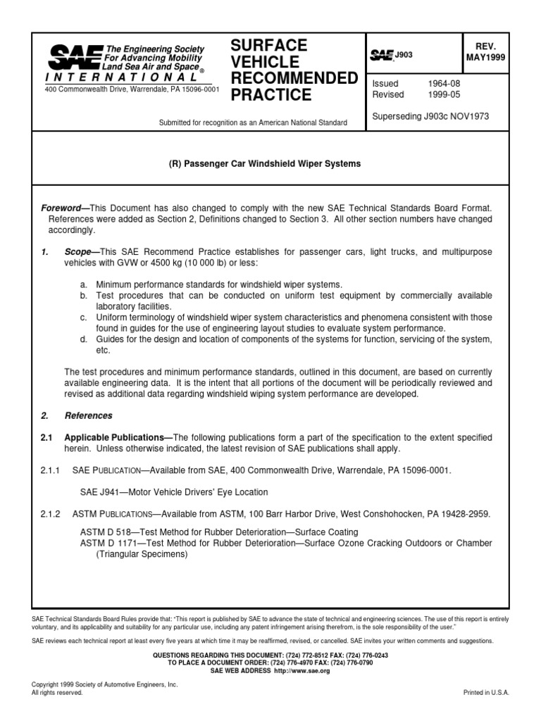 Sae - Passenger Car Windshield Wiper Systems | PDF | Angle | Area