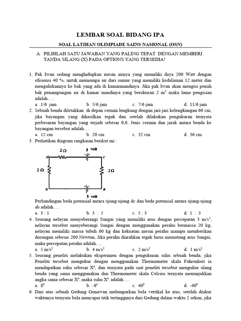 Soal Latihan Osn Ipa SMP | PDF | Sains & Matematika