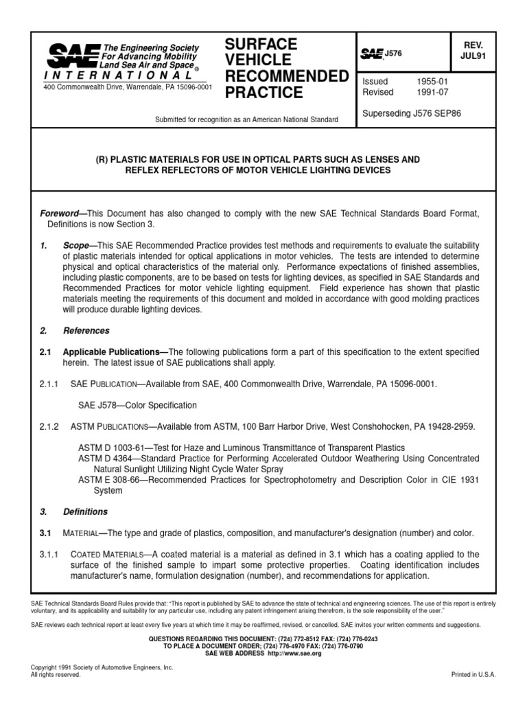Sae - Plastic Materials For Use in Optical Parts Such As Lenses and ...