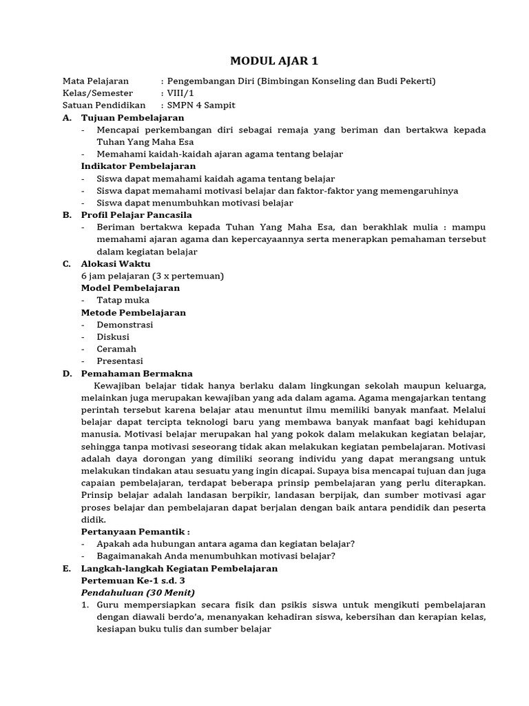 Modul Ajar BK 1-3 | PDF | Karier & Perkembangan | Sains & Matematika