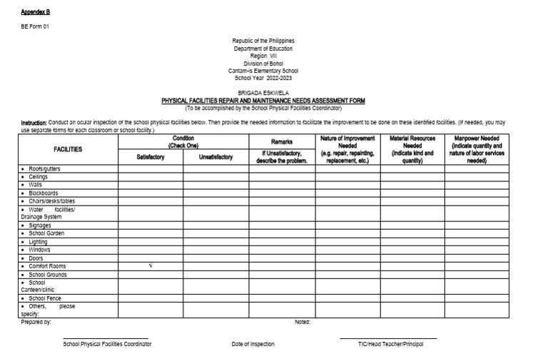 Appendex B BE FORM 1 PHYSICAL ASSESSMENT FORM | PDF