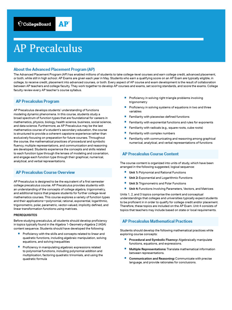 AP Precalculus Course Overview | PDF | Precalculus | Function (Mathematics)