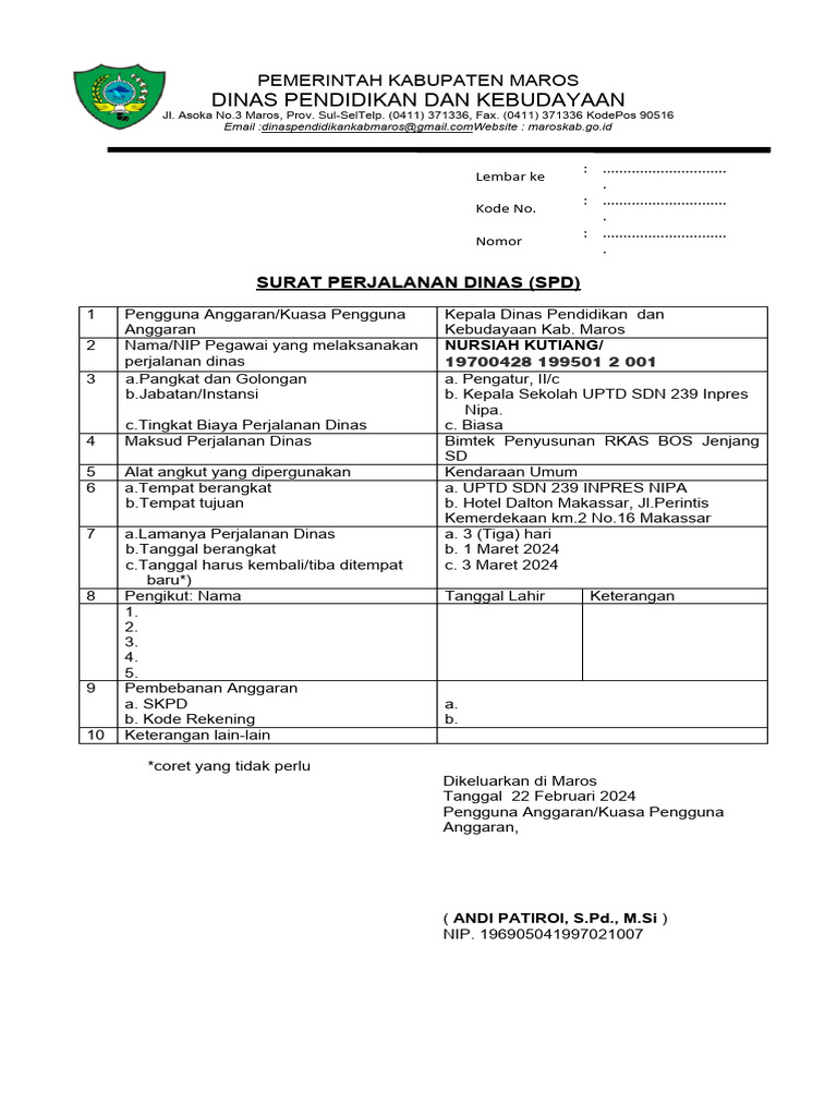 Contoh SPPD Baru | PDF