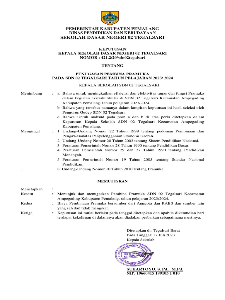 SK Dan Program Ekstrakurikuler Pramuka | PDF