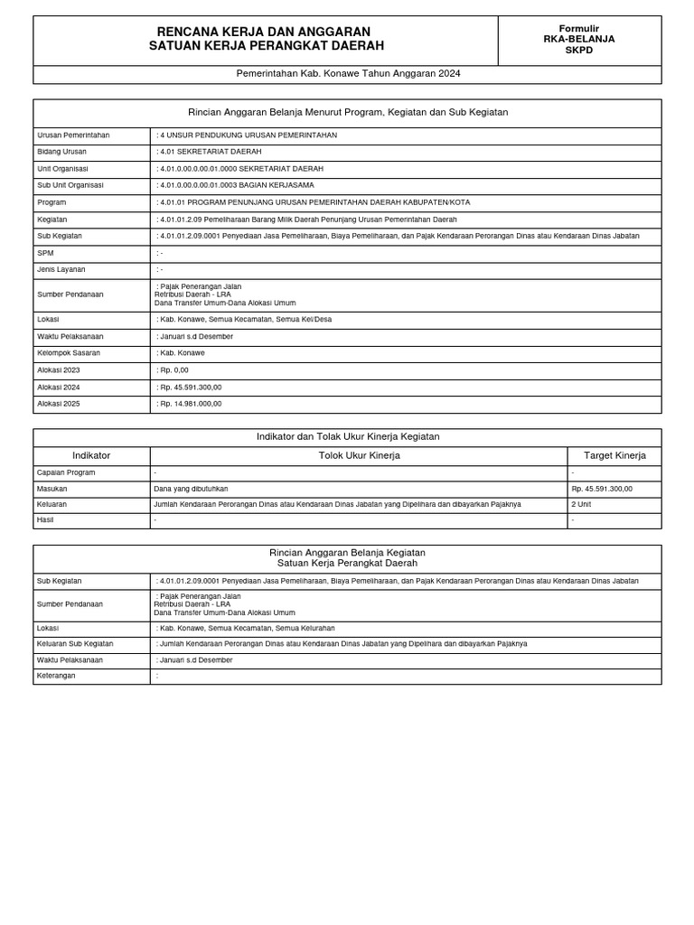 Rencana Kerja Dan Anggaran Satuan Kerja Perangkat Daerah: Formulir Rka-Belanja SKPD | PDF