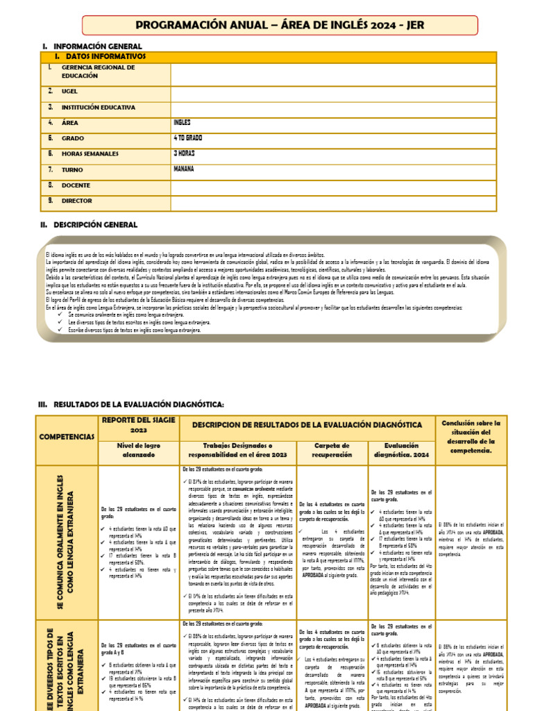 Planificador Anual - 4° Jer - Miss Ayda - 2024 | PDF | Enseñando | Comunicación no verbal