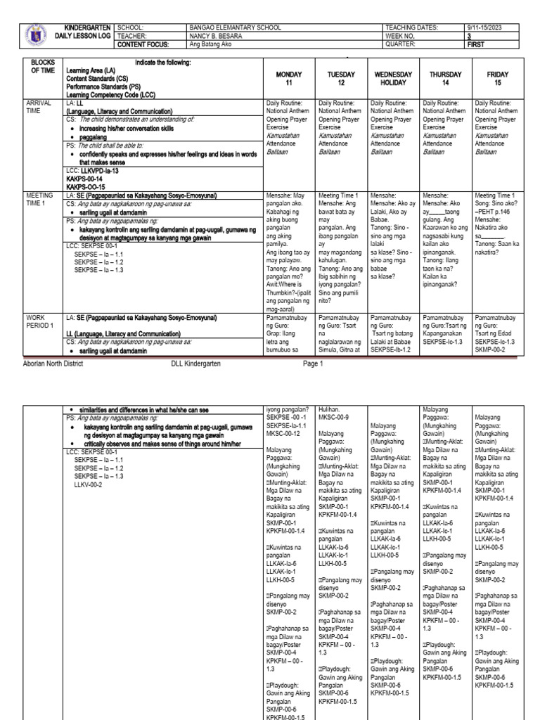 KINDER-DLL Week 3 | PDF