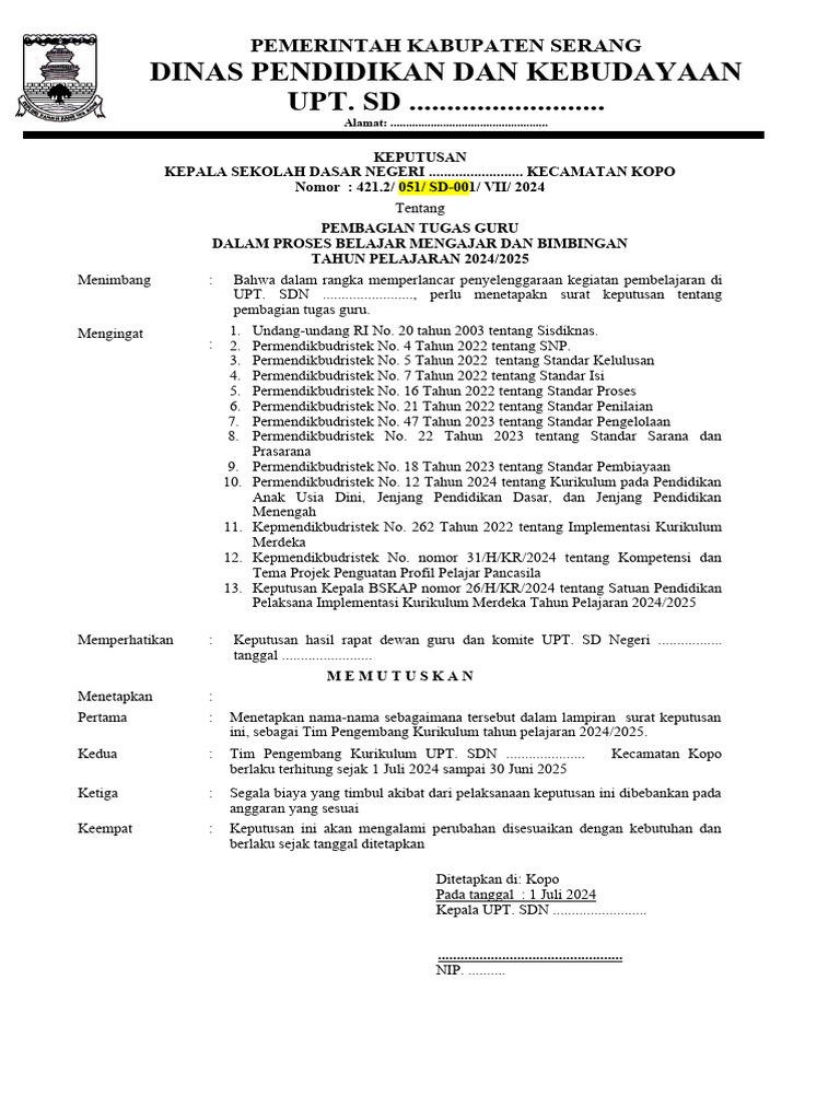 Contoh SK KBM Mandiri Berubah | PDF
