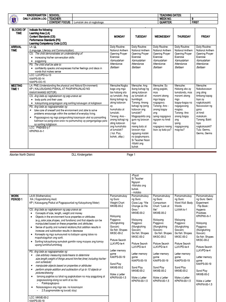 KINDER-DLL Week 9 | PDF | Learning