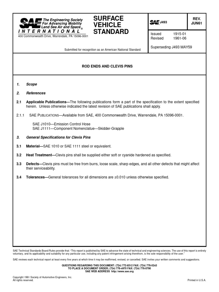 Sae - Rod Ends and Clevis Pins | PDF