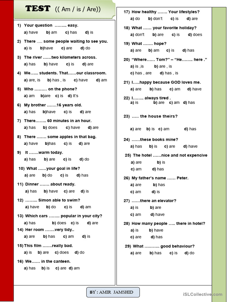TEST (( AM _ IS ARE )) | PDF