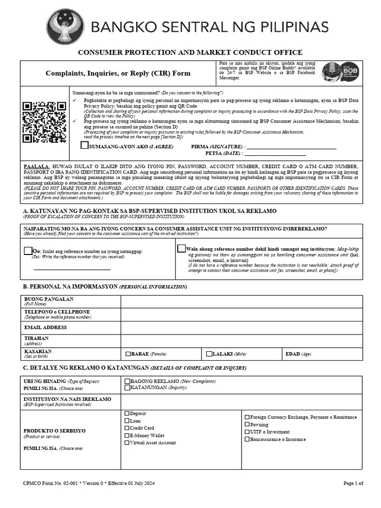 Cir Form | PDF | Automated Teller Machine | Service Industries
