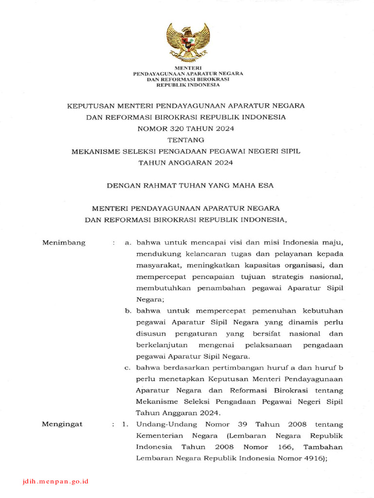 Kepmenpan 320 Tahun 2024 | PDF