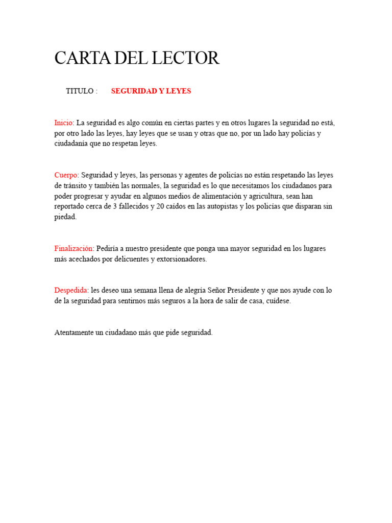 Carta de Lector | PDF