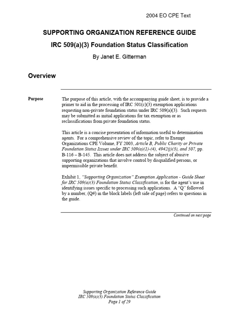 IRC 509(a)(3) Foundation Status Guide | PDF | 501(C) Organization ...
