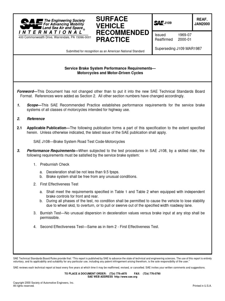 Sae - Service Brake System Performance Requirements | PDF | Brake ...