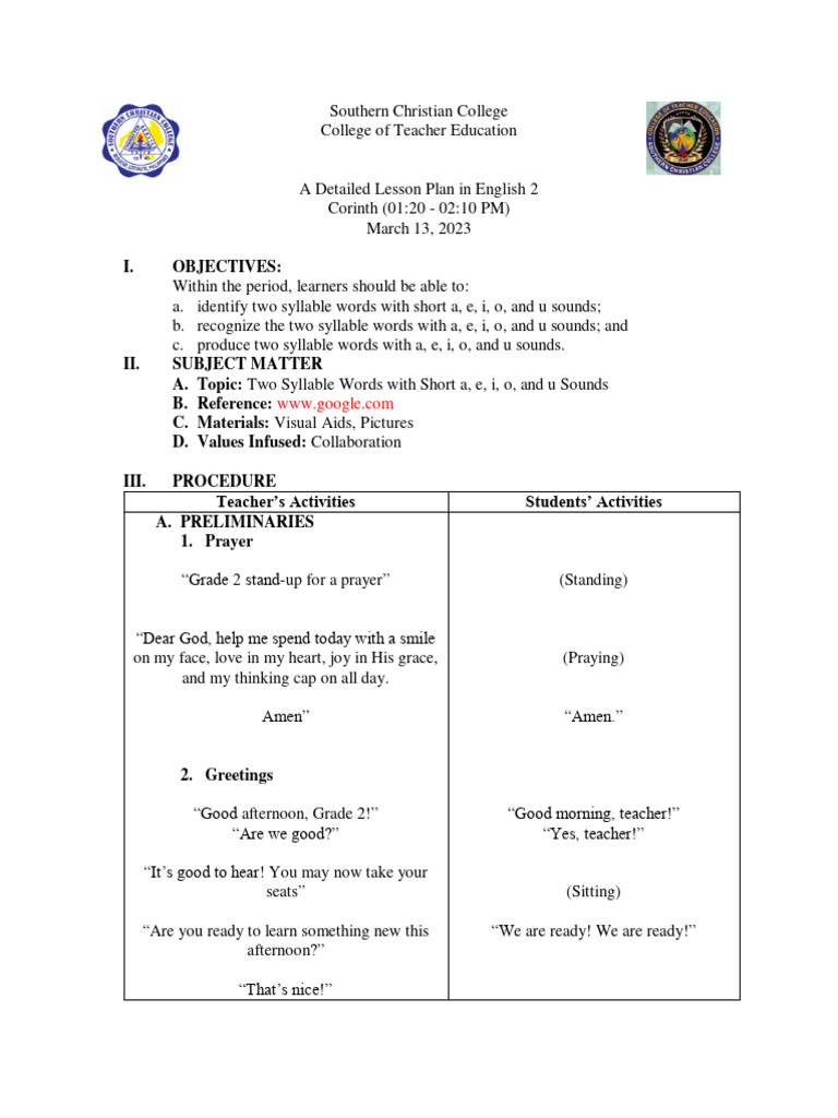 Two Syllable | PDF | Lesson Plan