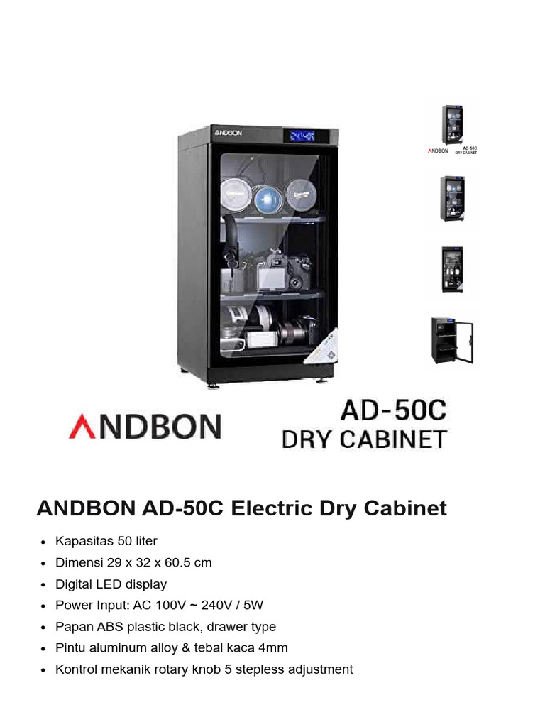 Dry Box Dry Cabinet ANDBON AD-50C Digital Drybox Drycabinet 50 Liter | PDF