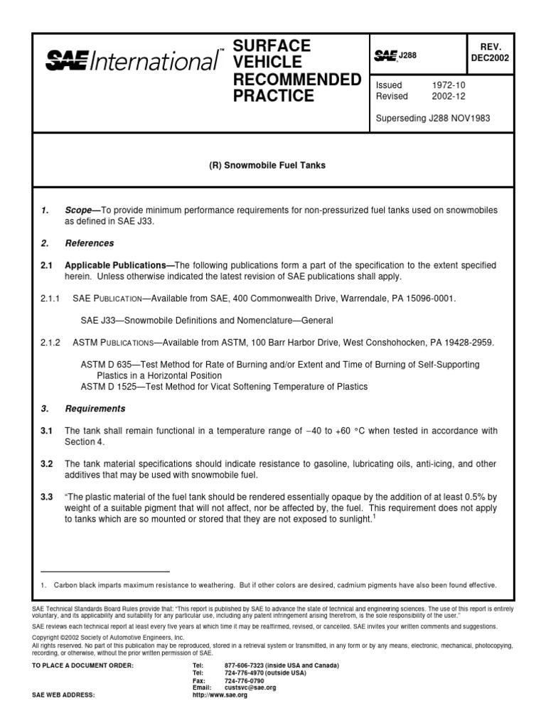 Sae - Snowmobile Fuel Tanks | PDF | Tanks | Combustion
