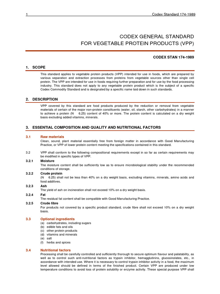 CXS - 174e Standard For Vegetable Protein Products | PDF | Vegetables | Foods