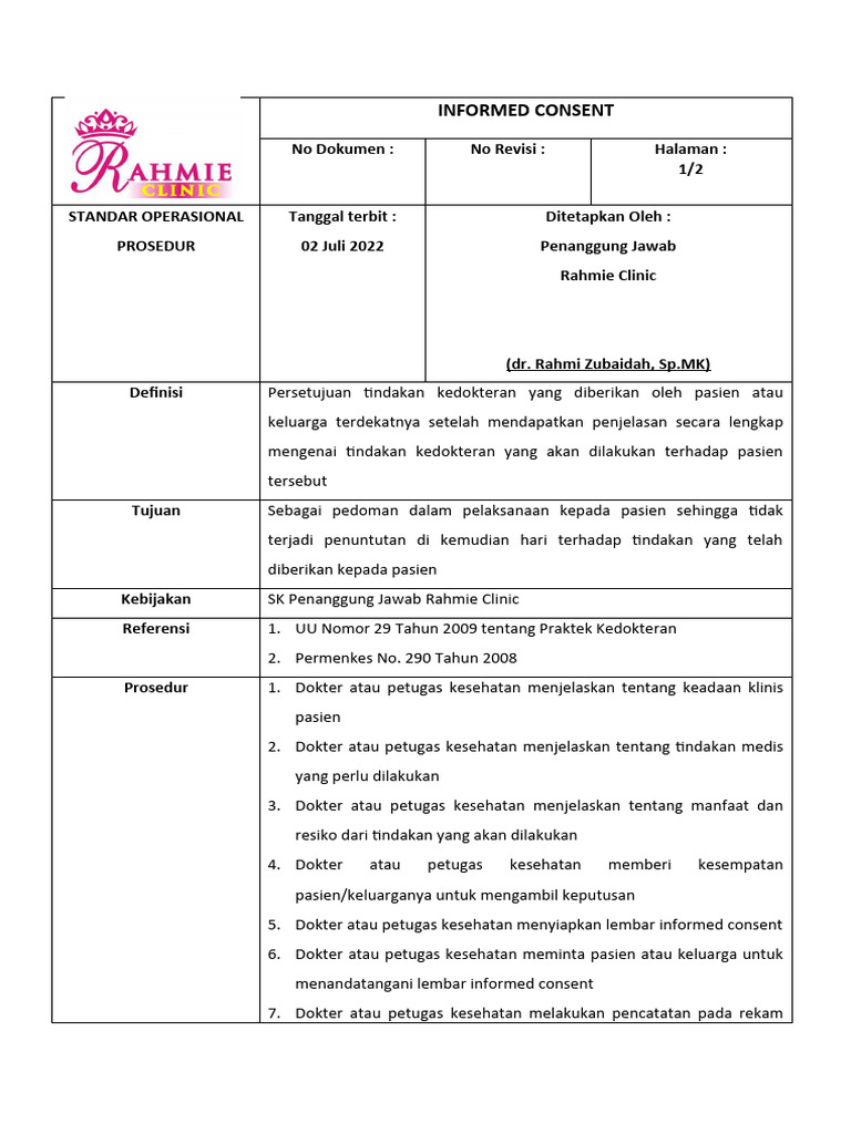 Sop Informed Consent | PDF | Hukum | Sains & Matematika