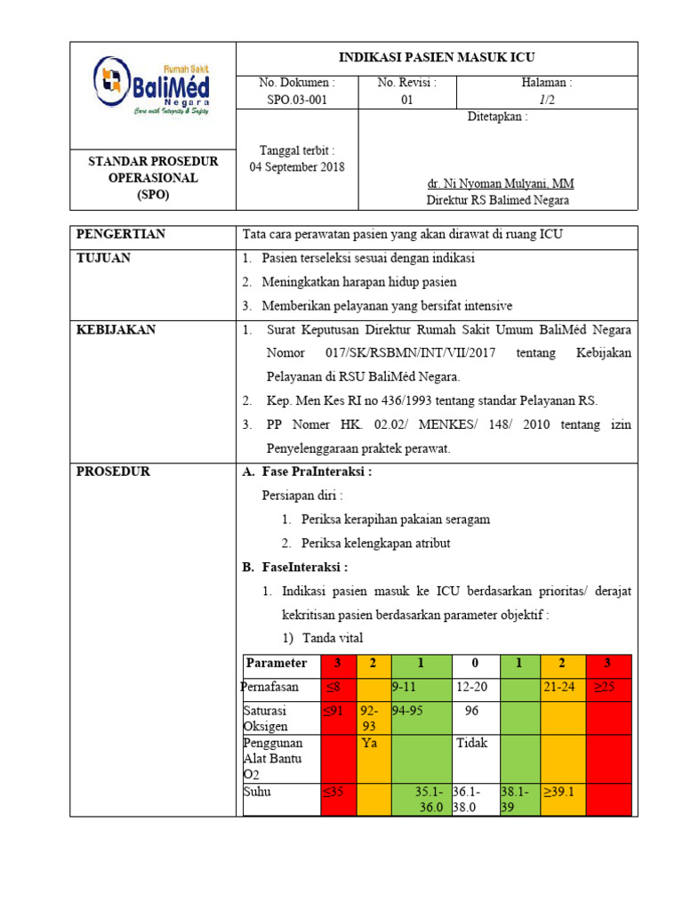 Spo Indikasi Pasien Masuk ICU | PDF