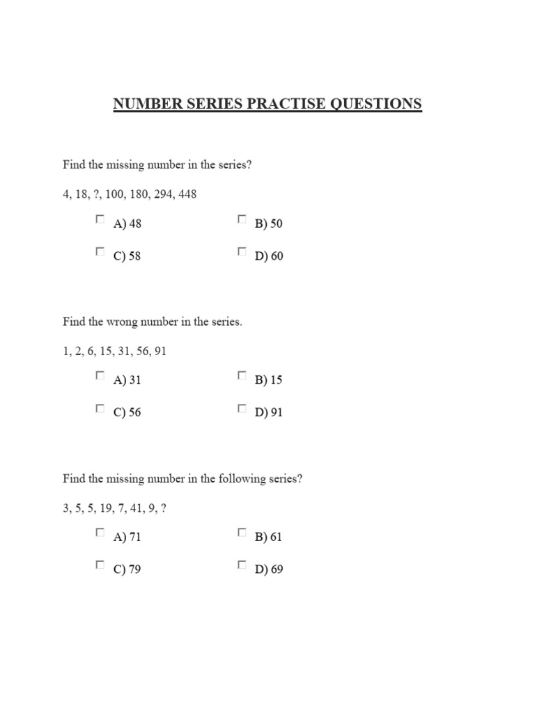 Number Series Practise Questions | PDF | Mathematical Objects ...