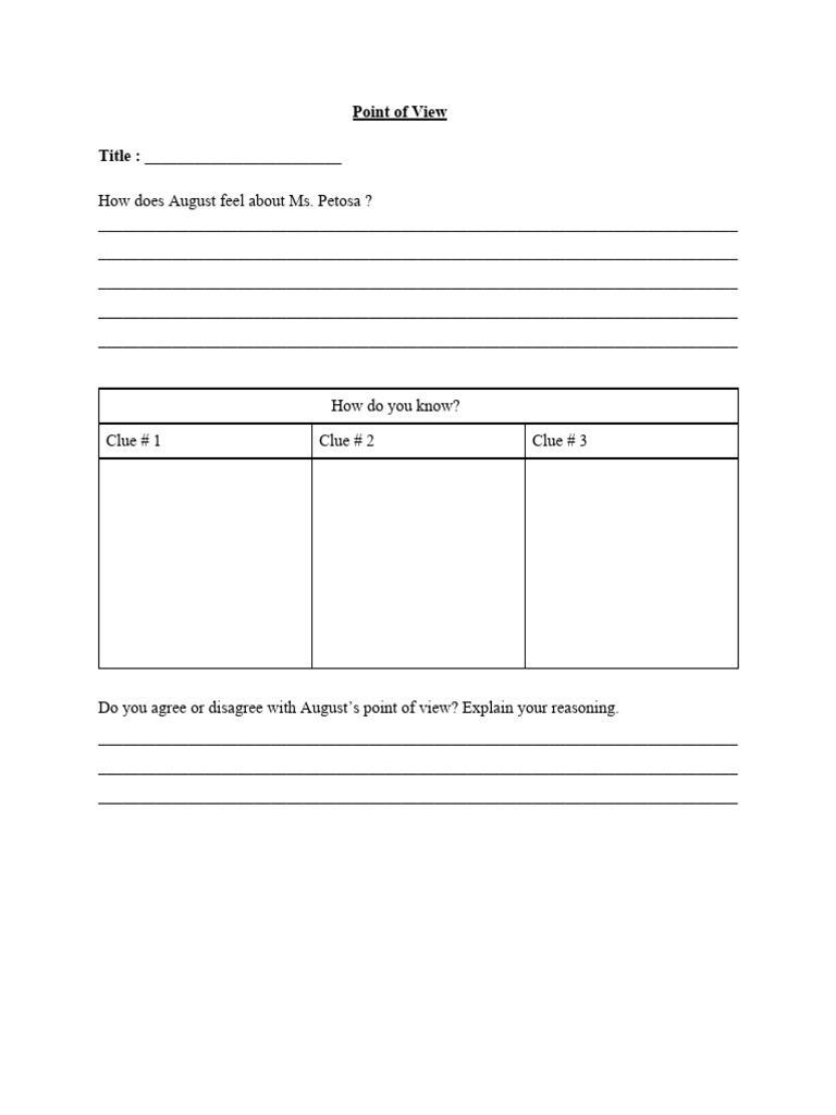 Wonder - Point of View Graphic Organizer | PDF | Self-Improvement