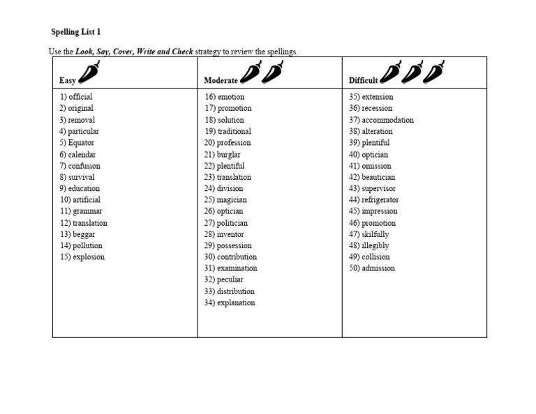 Spelling List - 1 | PDF