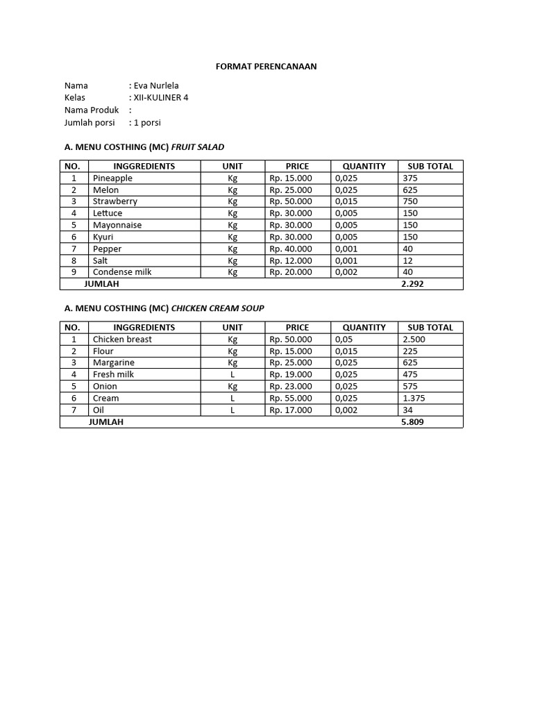 Format Perencanaan Ujikom Eva KL 4 | PDF