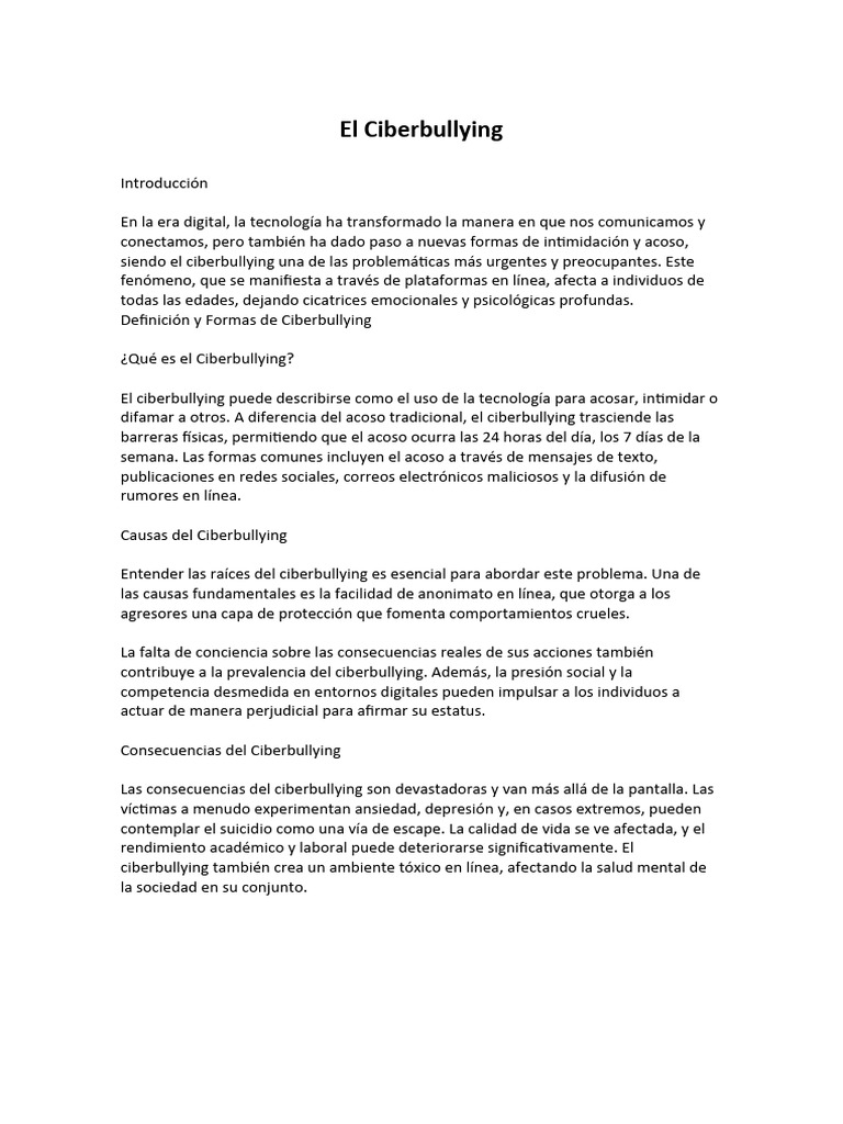 Ciberbullying: Definición y Consecuencias | PDF | Acoso cibernético ...