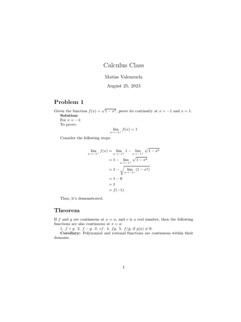 Continuity Proofs in Calculus | PDF | Function (Mathematics ...