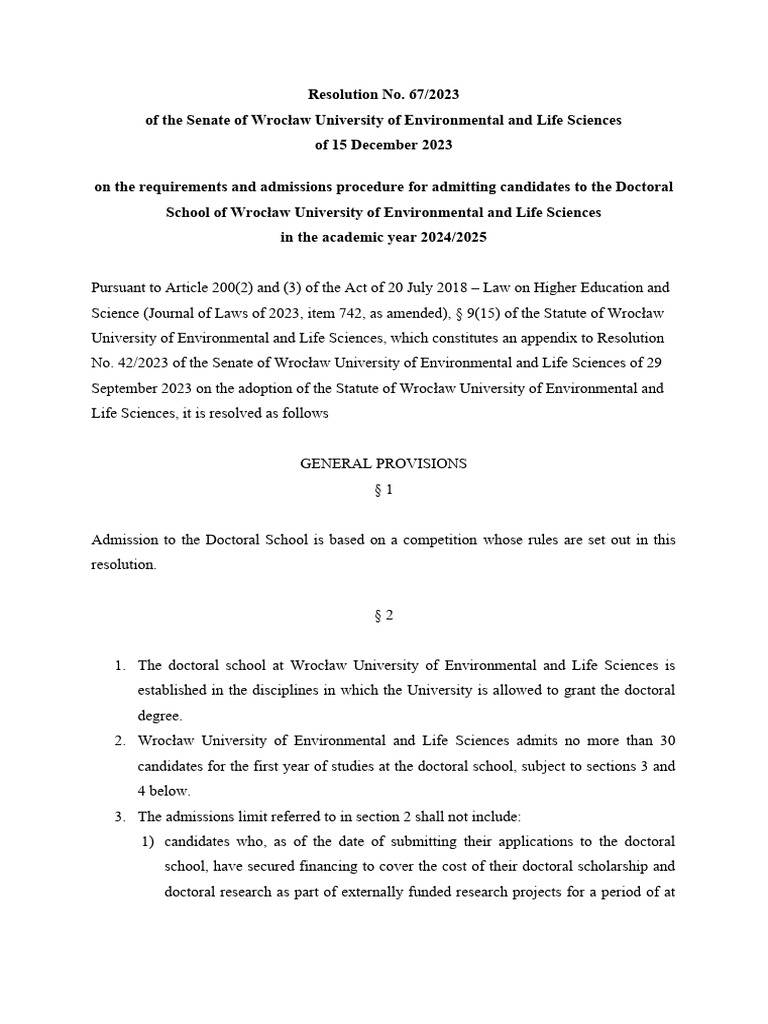 Terms of Admission 2024-2025 | PDF | Doctorate | Academic Degree
